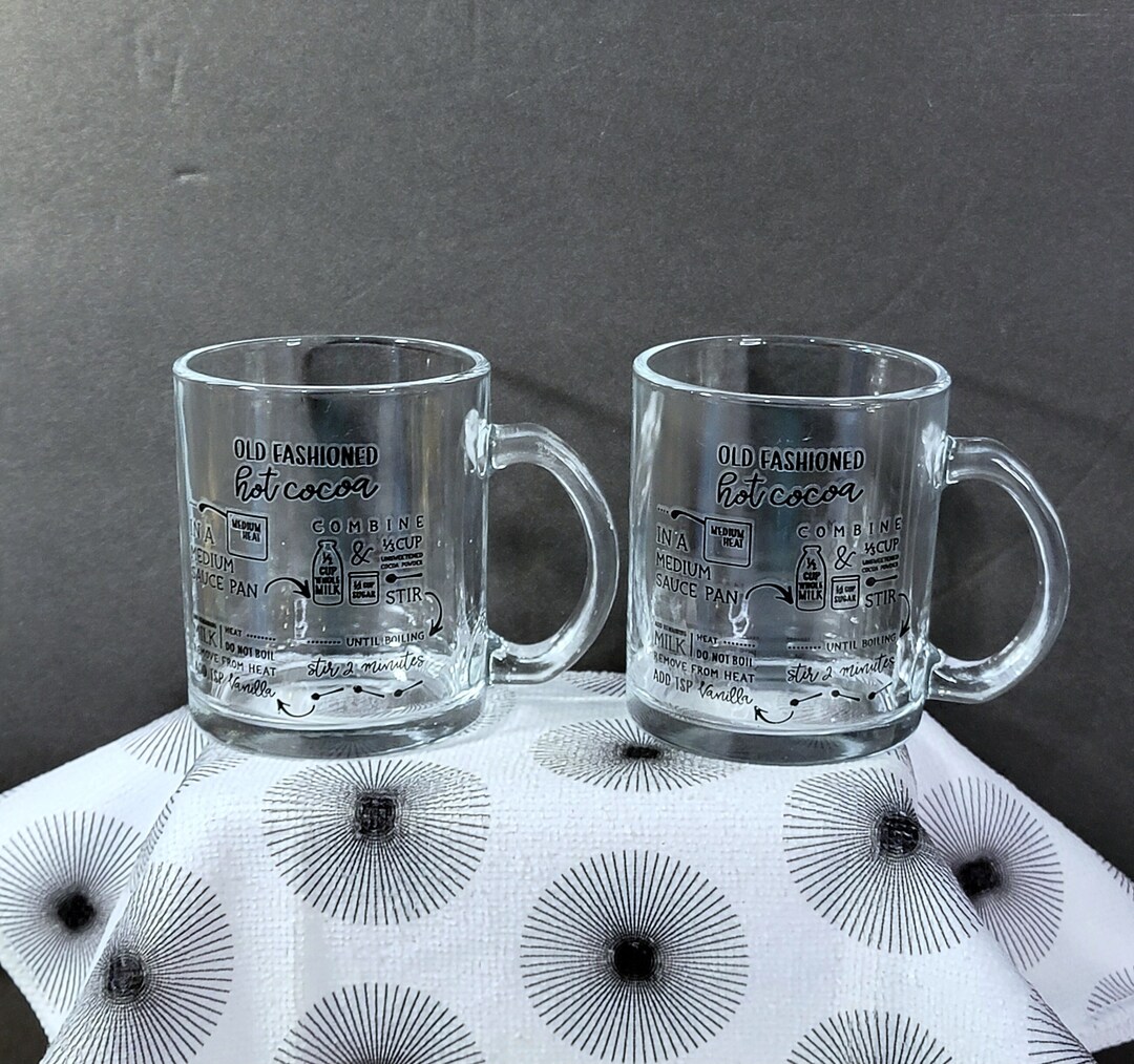 Vintage Hot Cocoa Mugs, 2 Old Fashioned Hot Cocoa Recipe Mugs, Clear ...