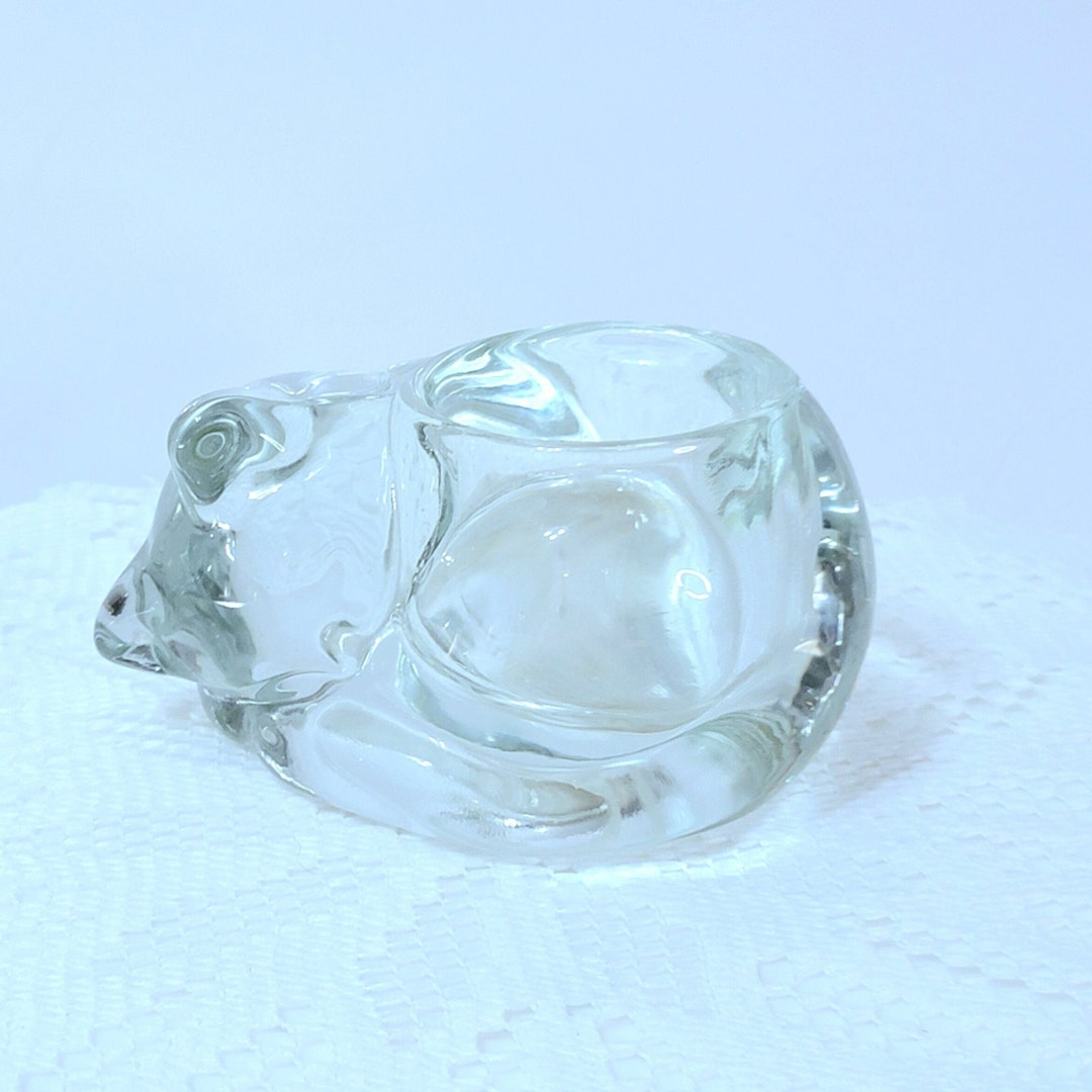 Vintage Indiana Glass Crystal Cat Votive Candle Holder, Retro Decor ...