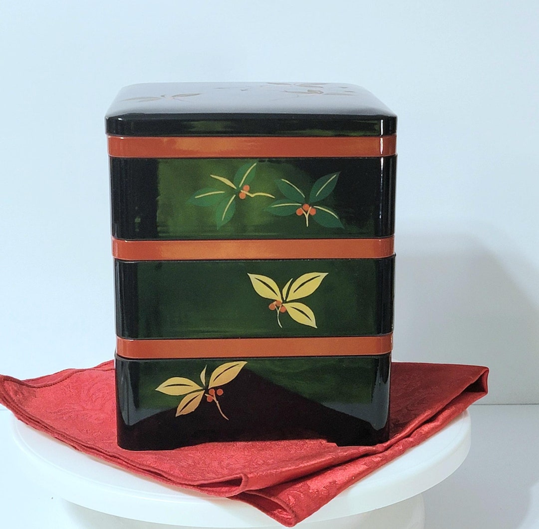 Vintage Plastic Japanese Stackable Bento Box With Holly Design, 3 Tier ...
