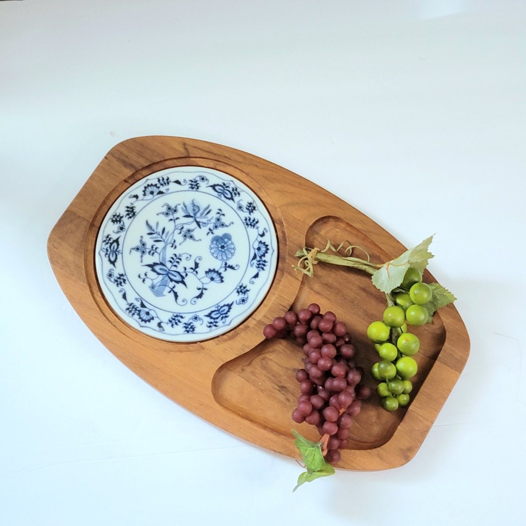 Mid-century Dolphin Brand Wood and Tile Cheese Board, Vintage Teakwood ...