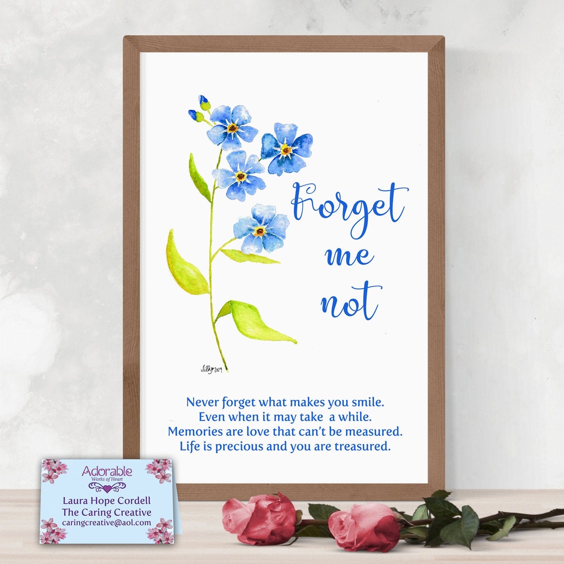 Forget-me-not artwork & card with poem dementia fundraising | Etsy