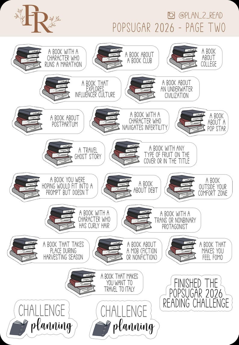 Popsugar 2026 Reading Challenge Stickers | Planner Stickers | Bujo ...