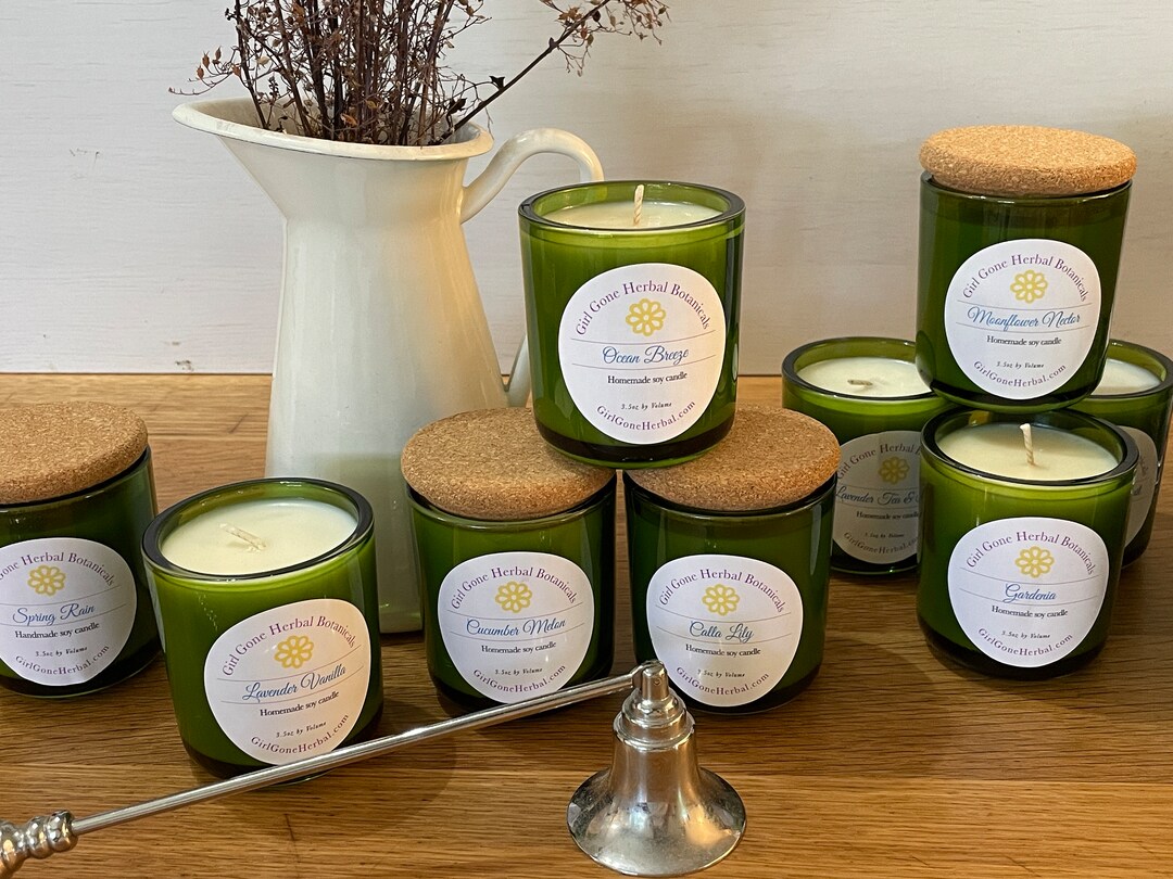 Green Glass Jar Candles Scented Soy Container Candle Garden Candle Mini Jar Candle Botanical Candle Wine Bottle Candle Etsy UK