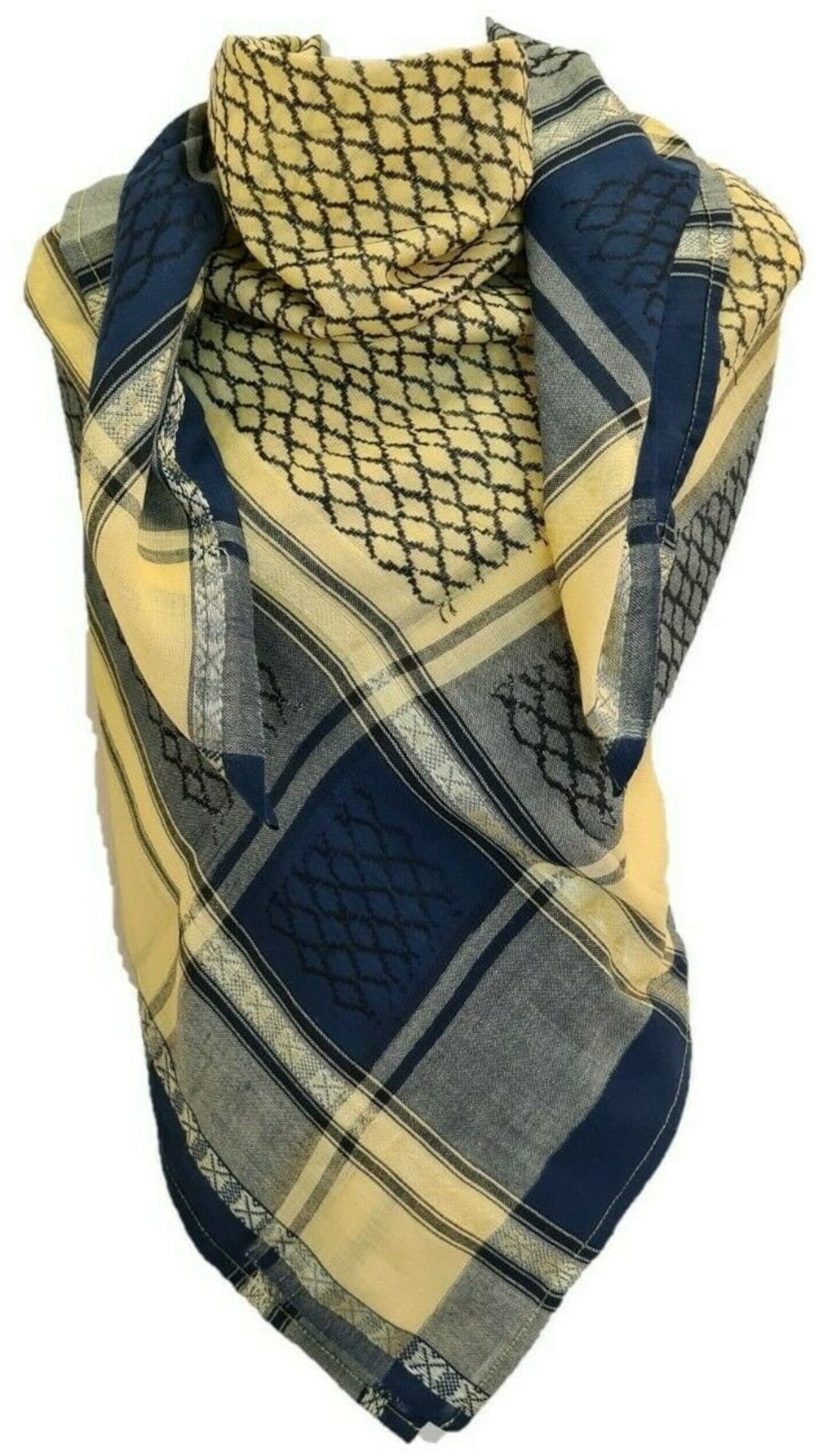 Silky Gold Black Unisex Shemagh Head Scarf Neck Wrap Cotton Authentic ...