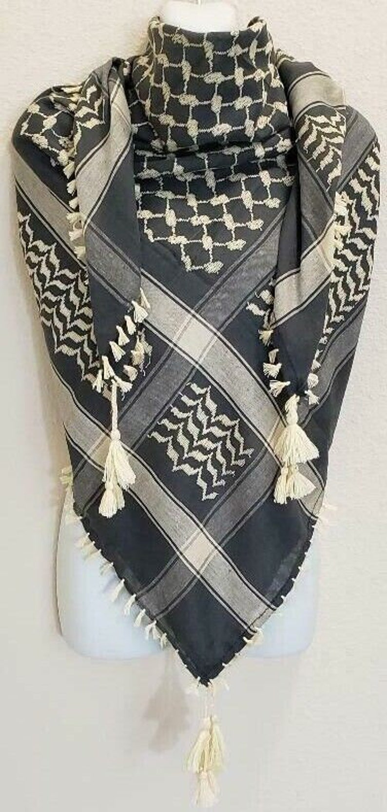 Unisex Black Tan Shemagh Head Scarf Neck Wrap Authentic Face Cover Army ...