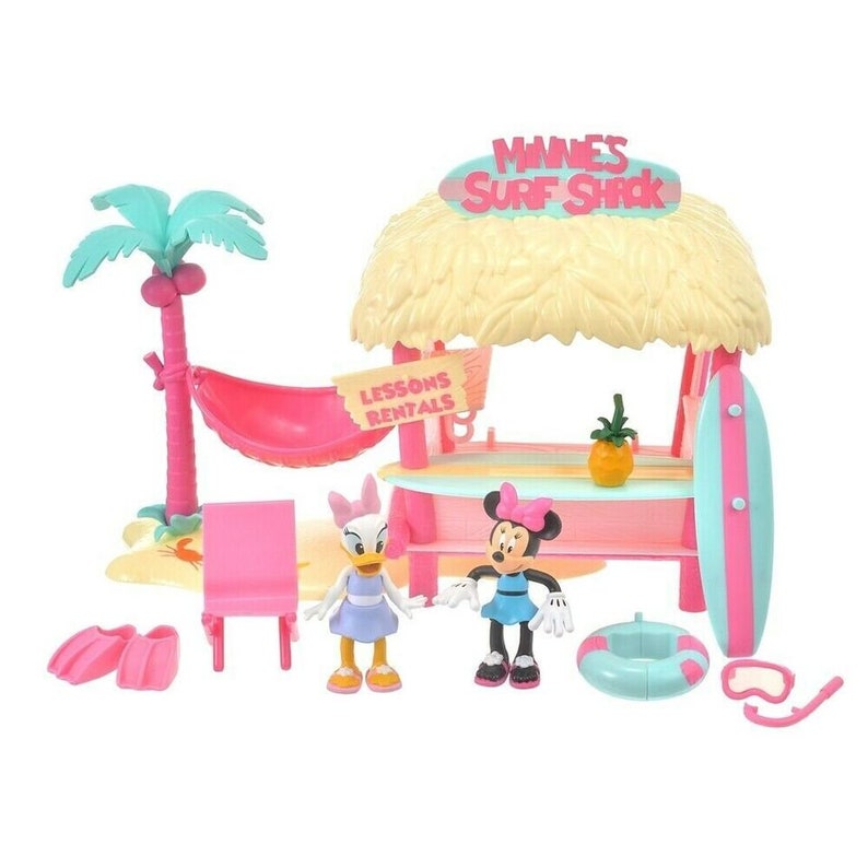 Disney Playset Minnie Surf Beach Shack Rolling Surfboard Swinging ...