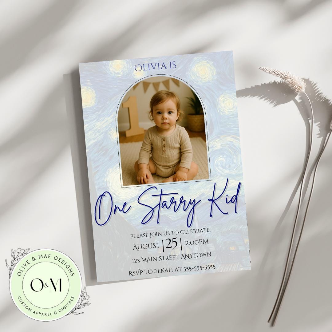 Editable First Birthday Invitation | Van Gogh Celestial Star Inspired ...
