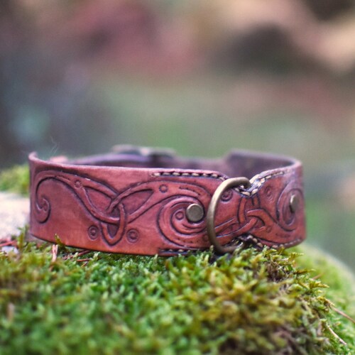 Leather Norse Celtic Dog Collar Custom Personalized | Etsy