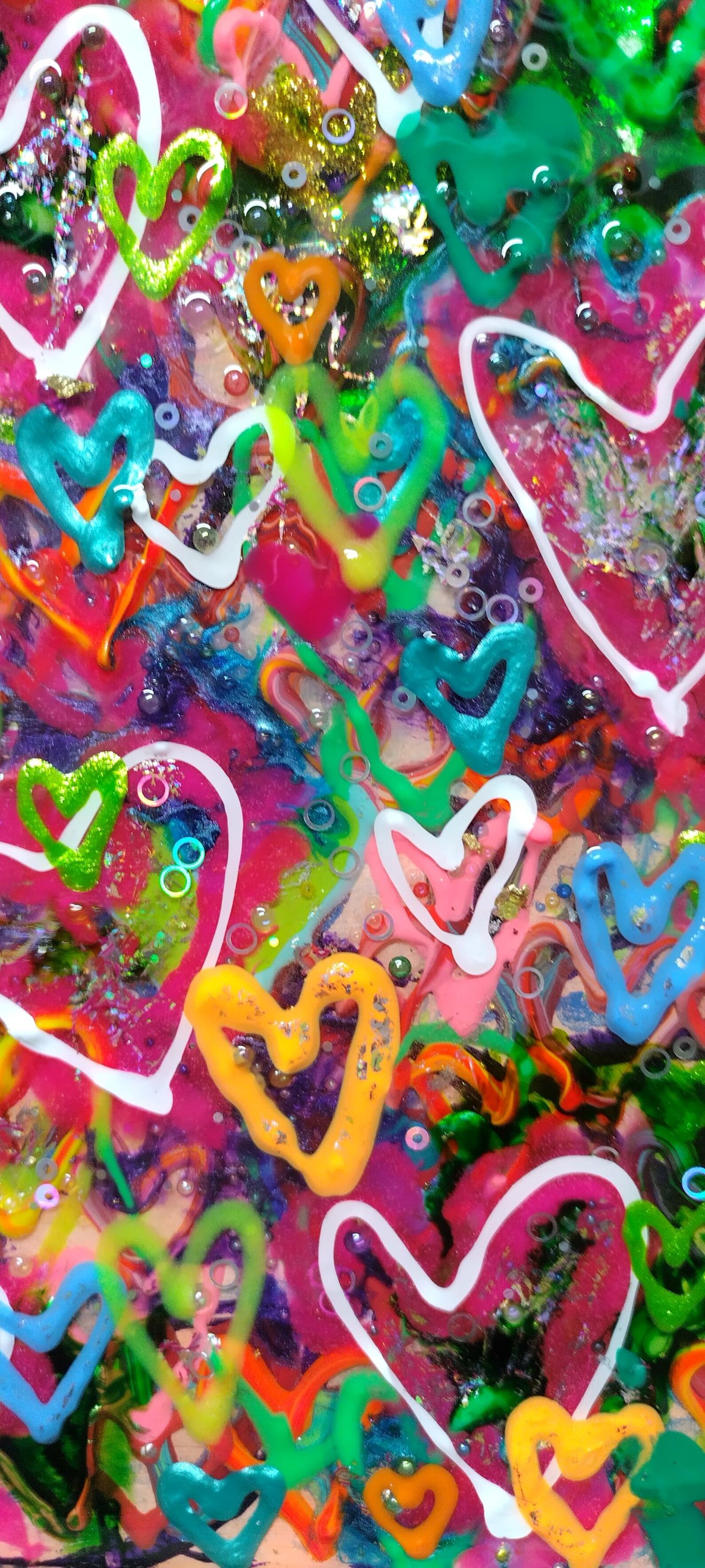 Hearts, Fun Rainbow Hearts Art, Puffy Paint on Canvas, Resin Coated ...