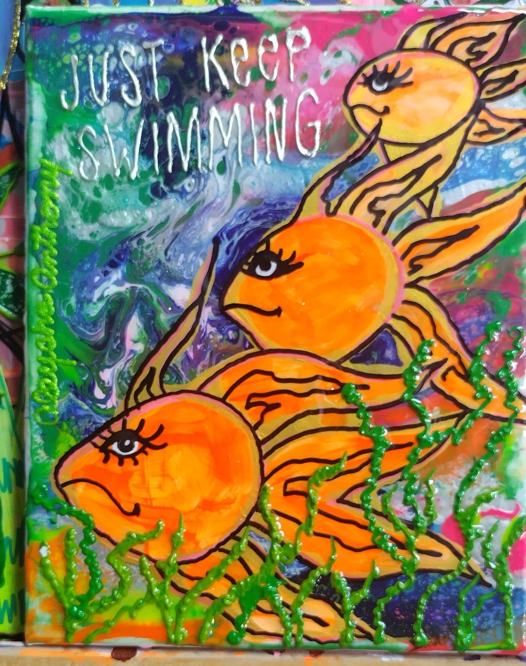 Resin Art Fish Painting, Black Light Glow, Ocean Decor, Unique Wall Art ...