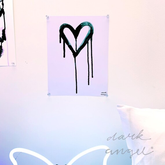 Dripping heart art print with glitter | Etsy