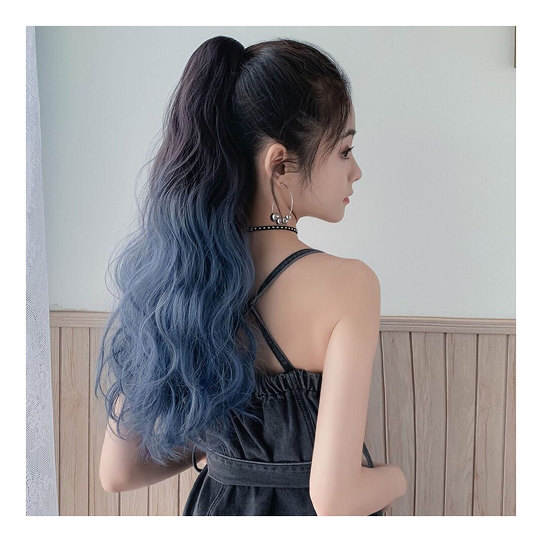 Blue Clip on Curly Ponytail Hair Extension 21'' Women - Etsy