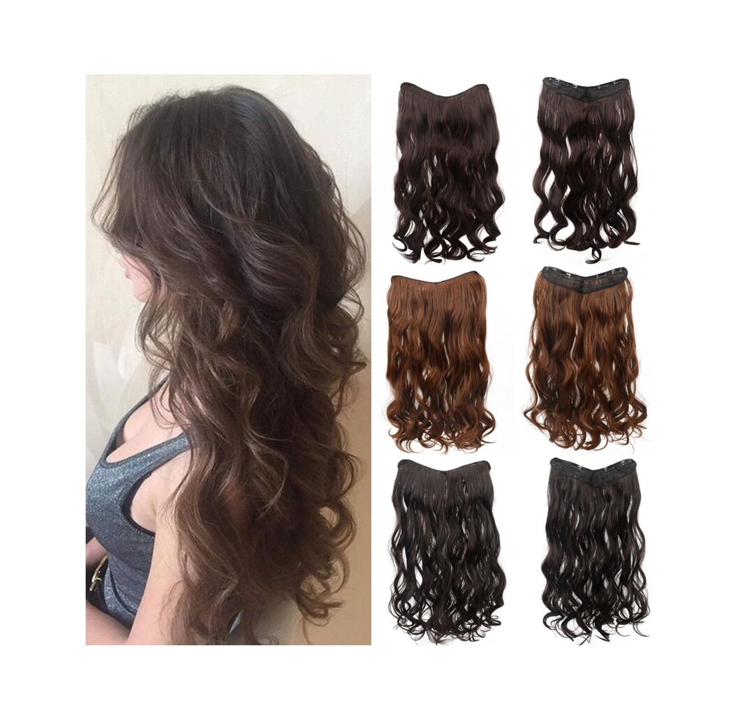 1pc Wavy Hairpiece With Four Clips, Dark Light Brown Synthetic ...