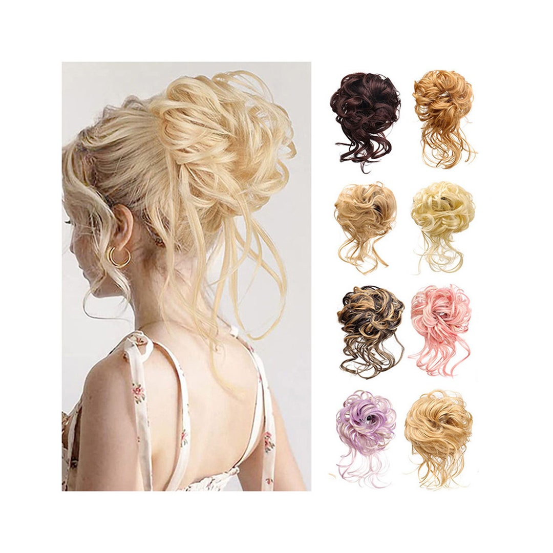 9'' Colors Curly Messy Bun Hair Pieceelegant Curly - Etsy