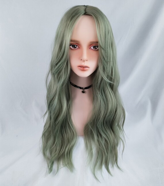 Dark Green Long Curly Wig Cosplay Wig Party Costume Long Etsy