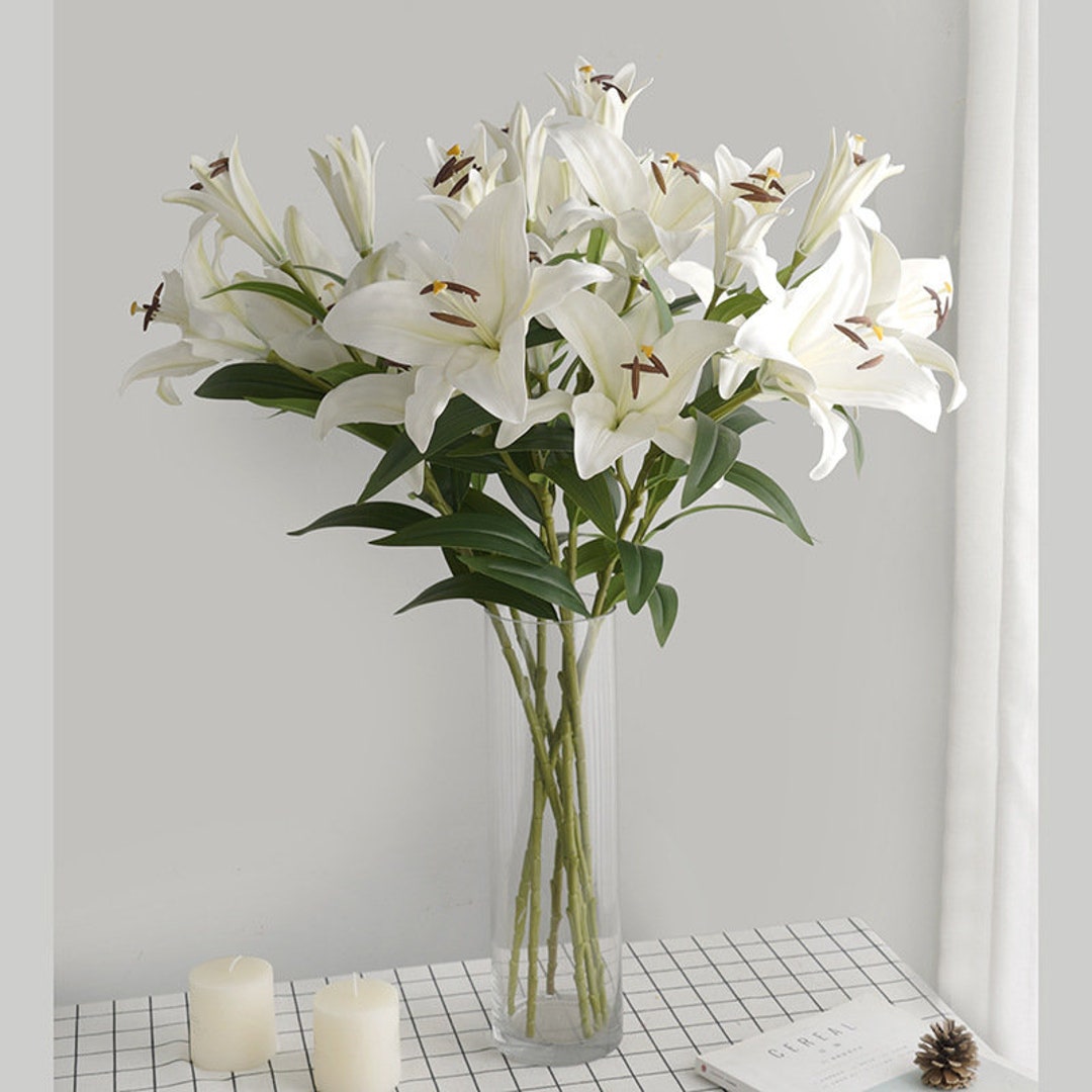 33“（overall Length）3 Huge Heads Real Touch Lily Artificial Faux Flower ...