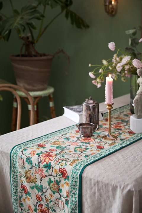 Linen Table Runner With Printed Climbing Flowers Right for - Etsy