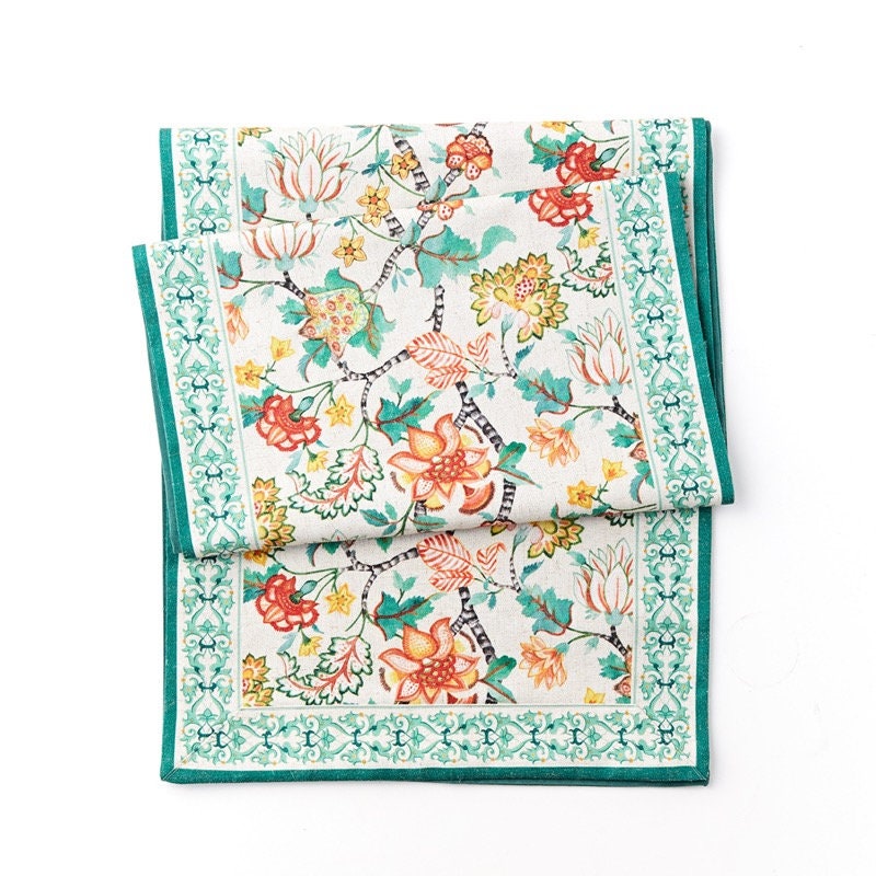 Linen Table Runner With Printed Climbing Flowers Right for - Etsy