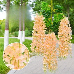 12 Stems Silk Wisteria Hanging Artificial Flowers , Faux Westiria Vines ...