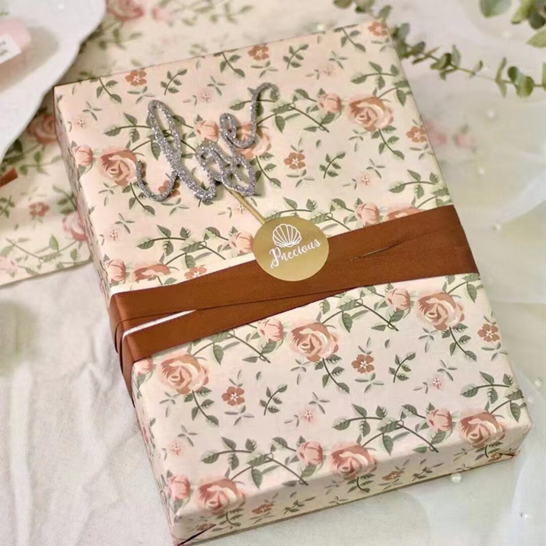 Matte Brown Paper With the Pink Flowers Pattern ，gifts Packing ， 20“ X ...