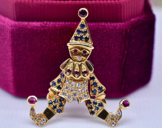 Authentic 18K Yellow Gold Animated Moveable Ruby, Sapphire & Diamond ...