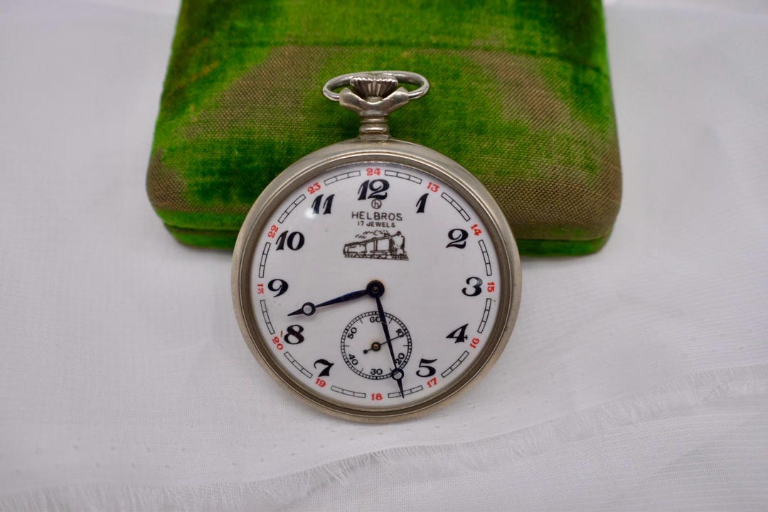 Vintage Helbros Railroad Pocket Watch 1940s 17 Jewels Collectible Watch ...