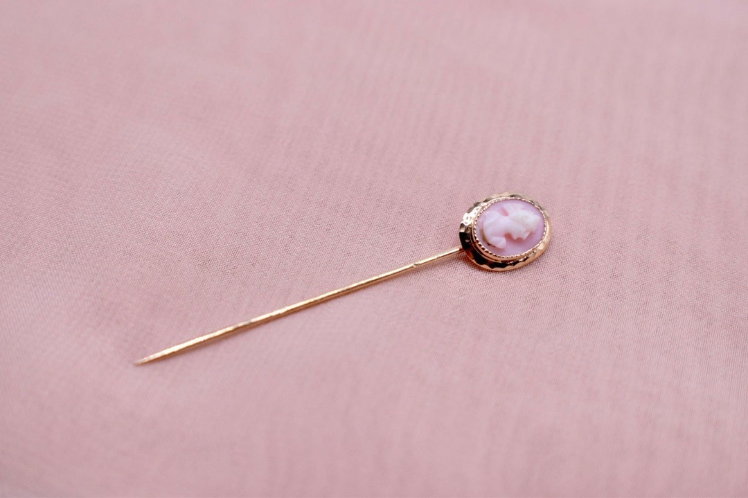 Vintage 14k Yellow Gold Cameo Stick Pin Etsy