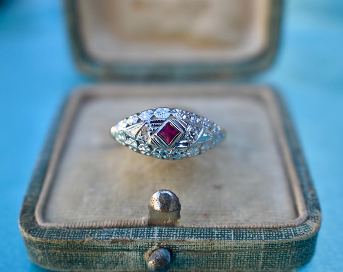 Vintage 14K Two Toned Gold Art Deco Ruby & Diamond Ring - Etsy