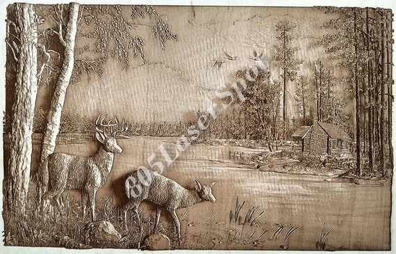 Digital Design File Deer on the Lake Glowforge Laser - Etsy