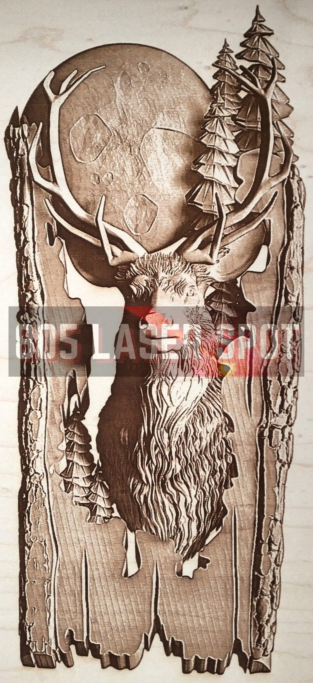 Digital Design File - Elk and Moon - Glowforge - Laser Ready - Engrave ...