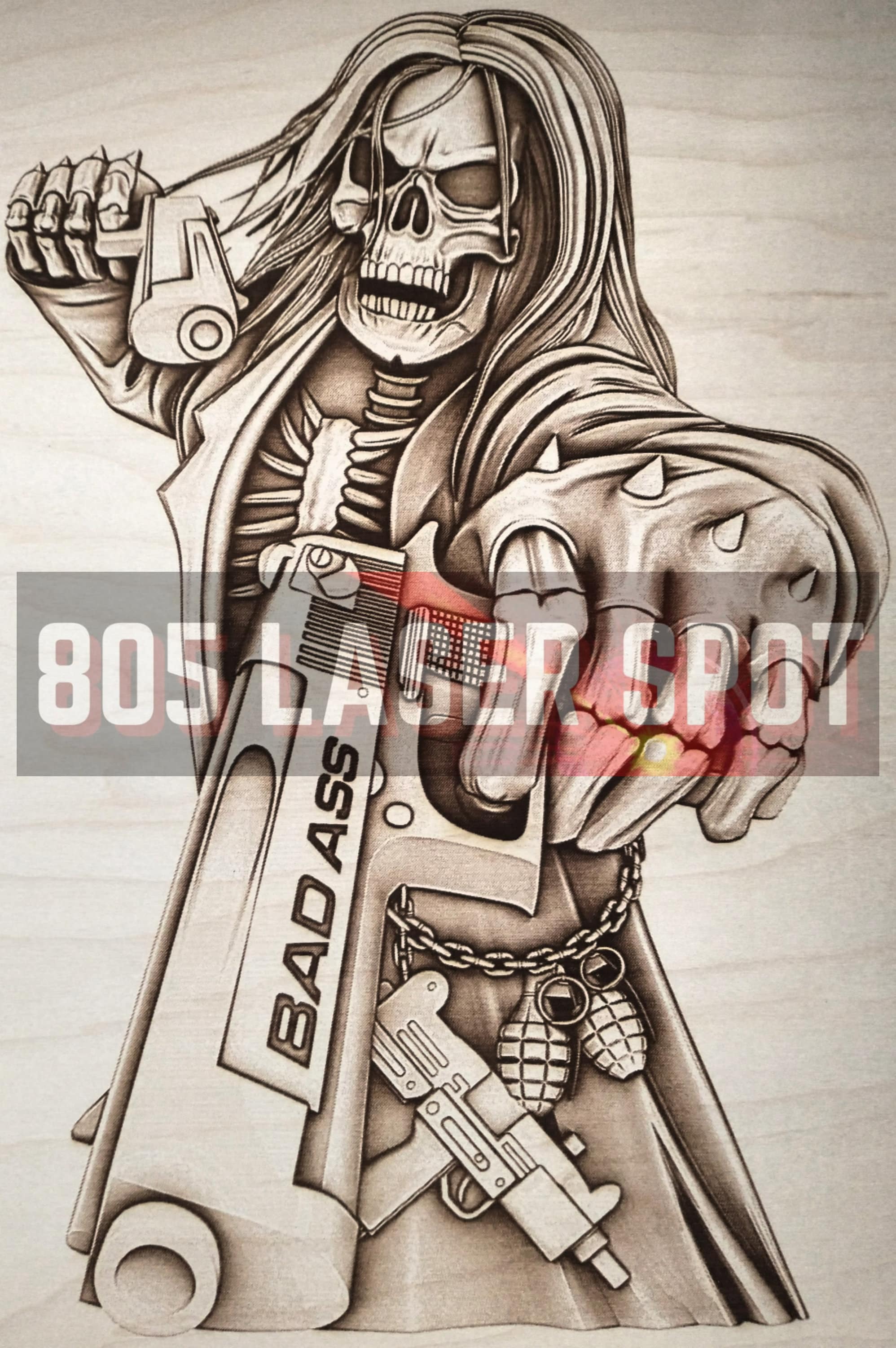 Digital Design File Bad Ass Skull Glowforge Laser Ready - Etsy