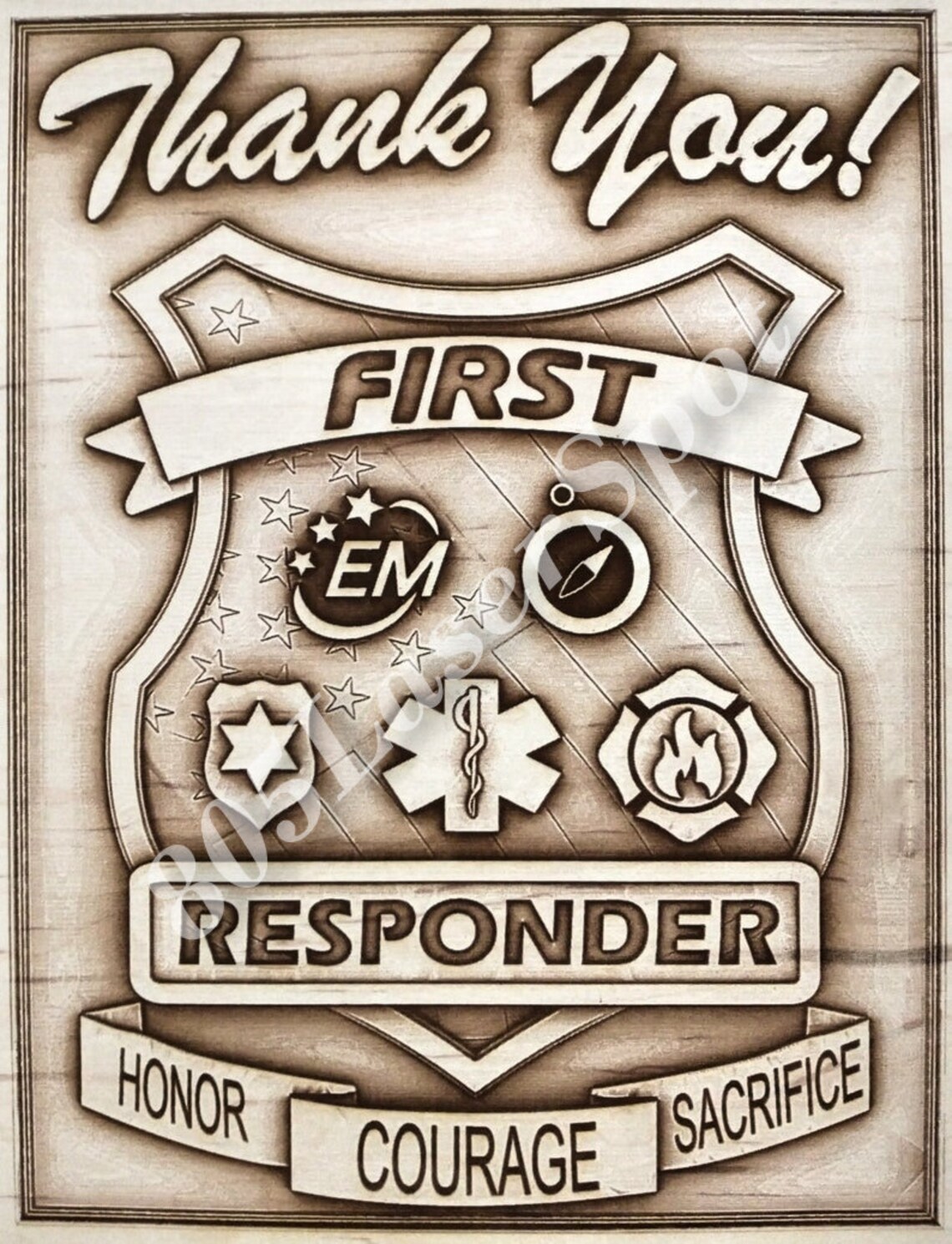Digital Design File Thank You First Responders Glowforge - Etsy