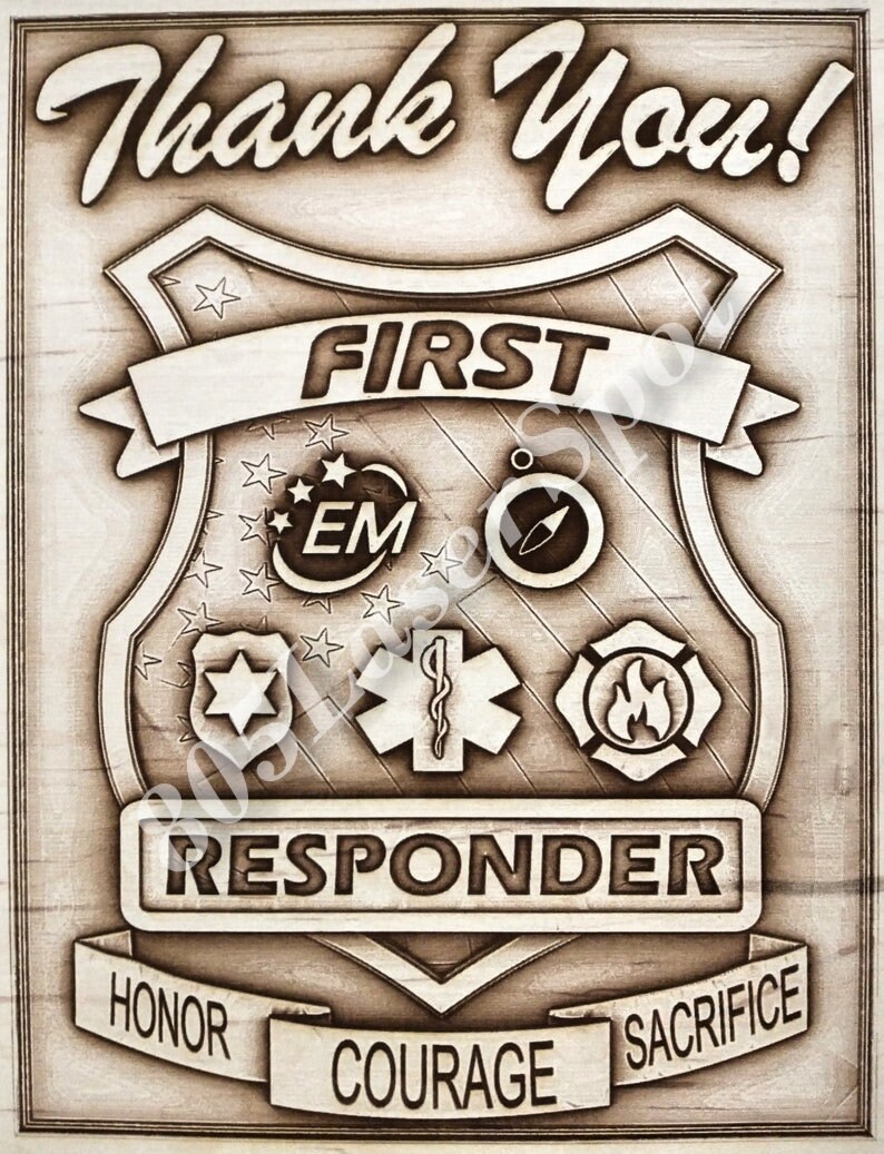 Digital Design File Thank You First Responders Glowforge - Etsy
