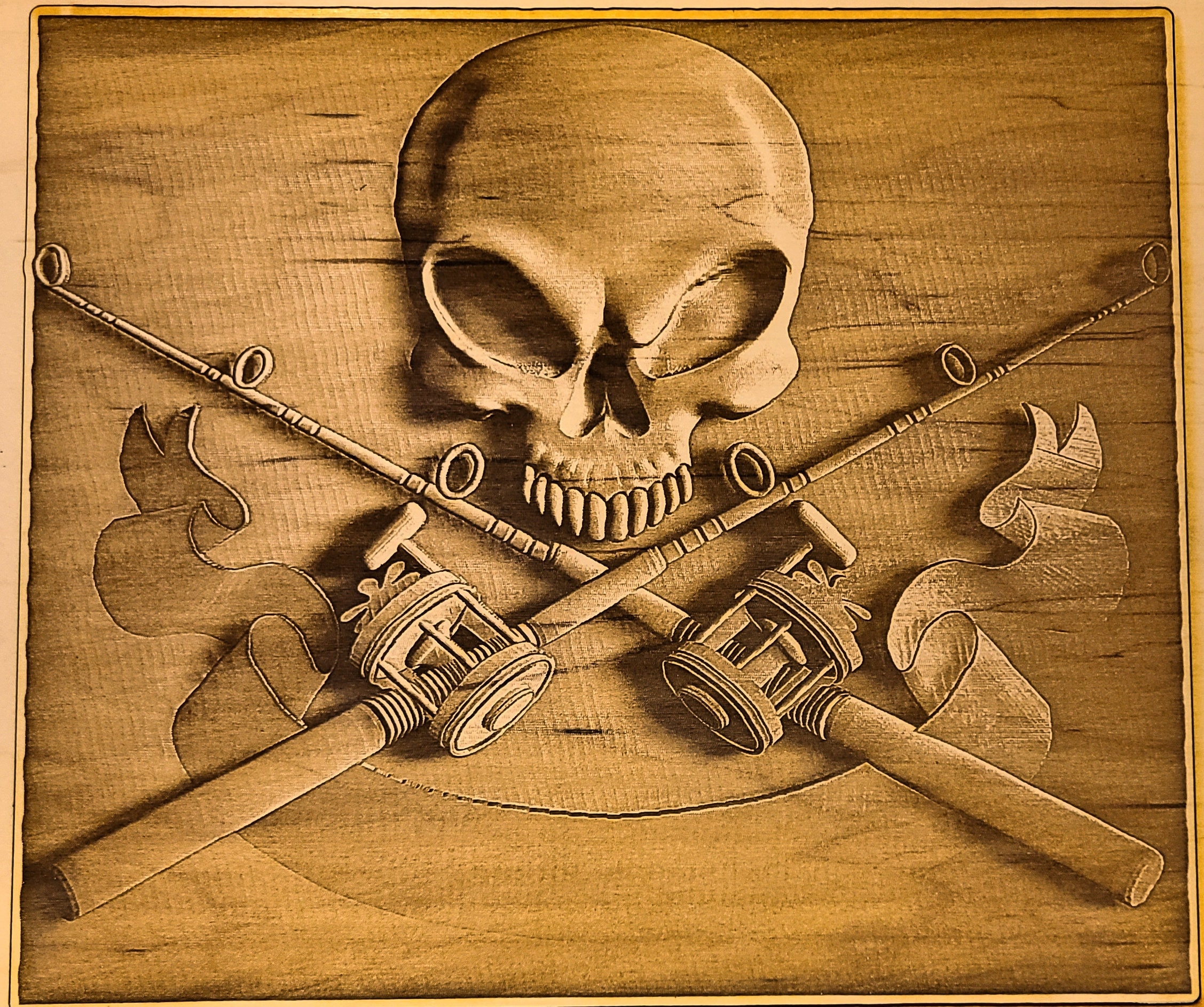 Digital Design File Fishing Skull Glowforge Laser Ready | Etsy