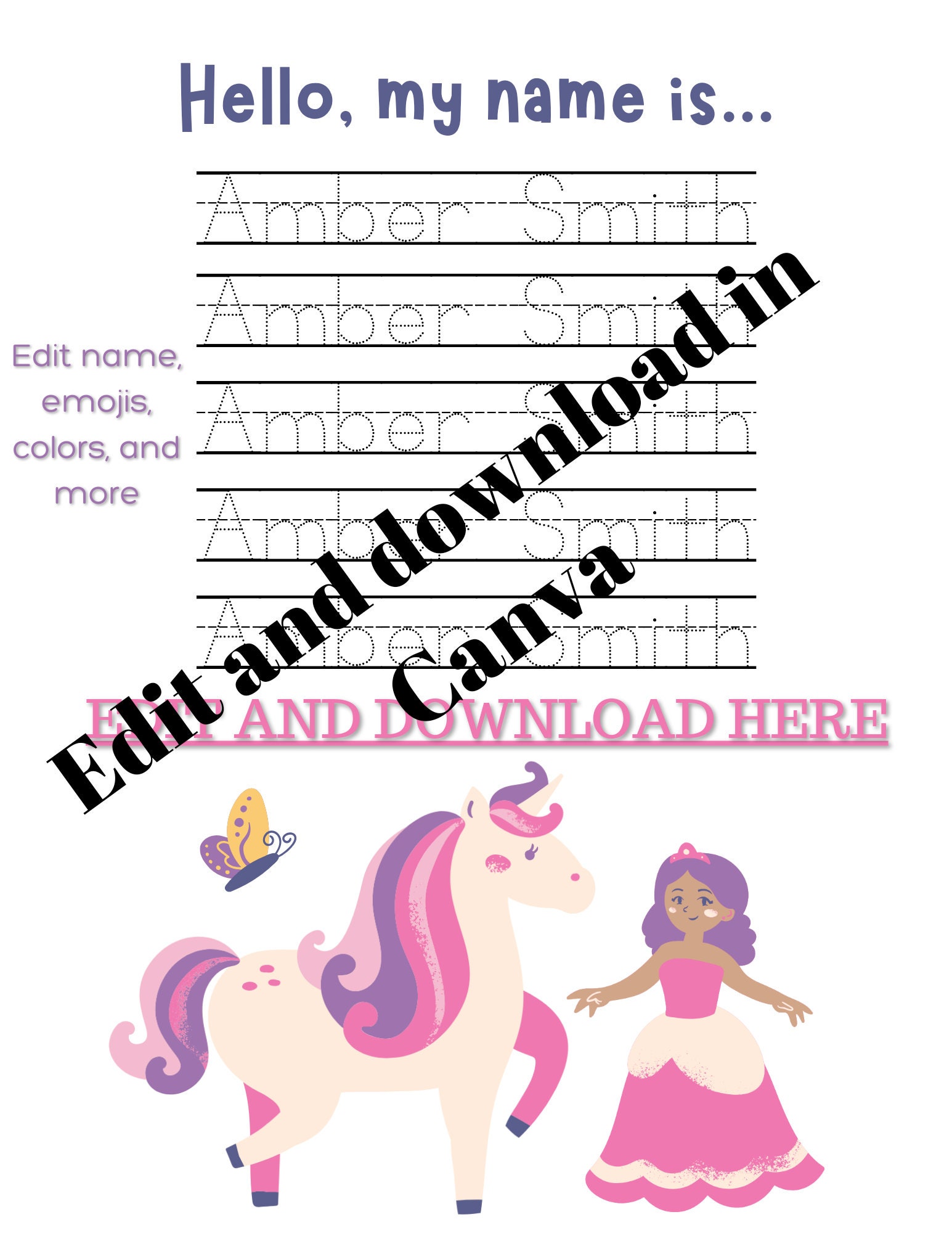 Name Tracing Practice Sheet - Etsy