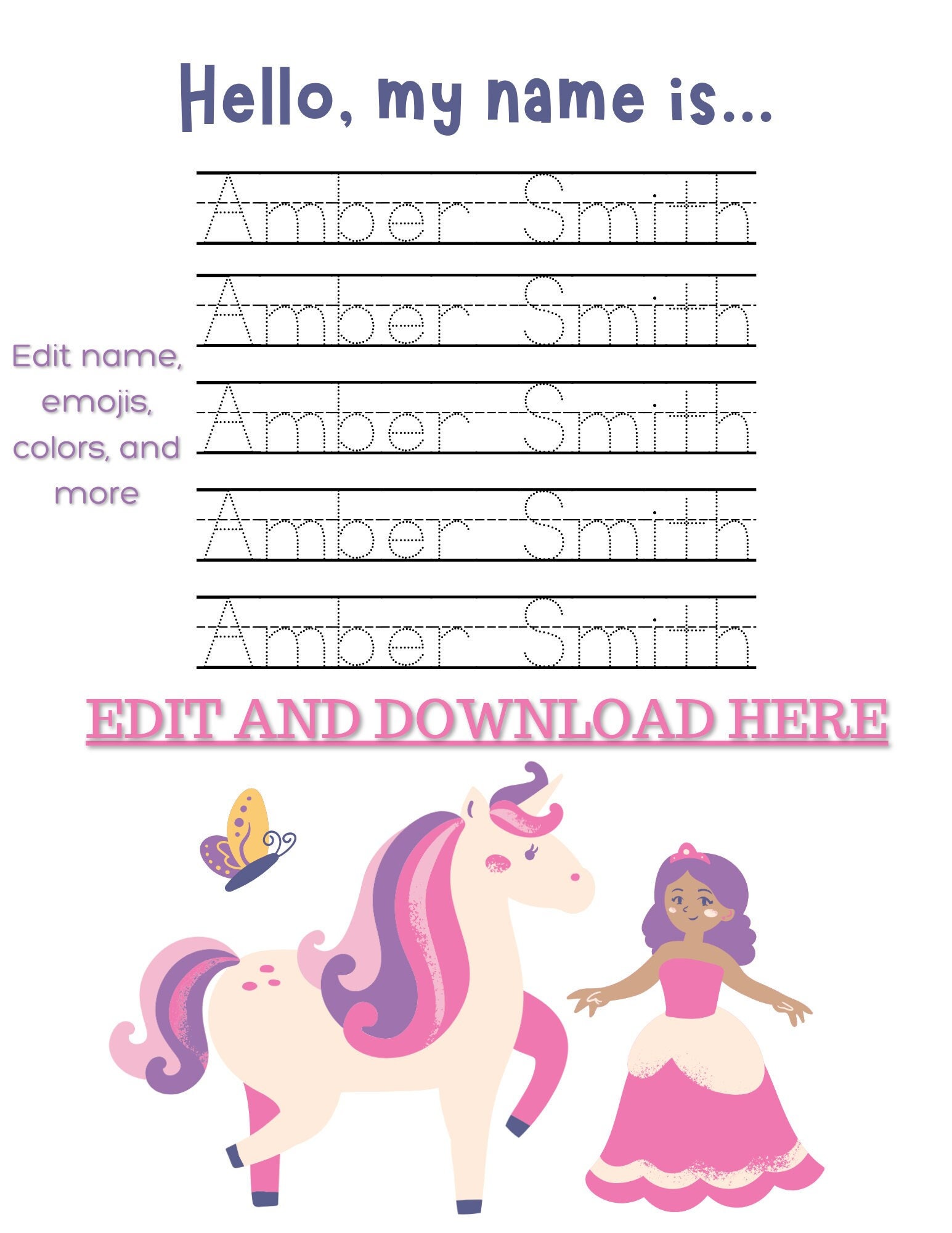 Name Tracing Practice Sheet - Etsy