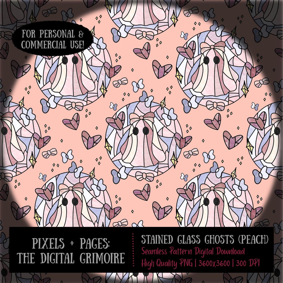 Coquette Ghosts Stained Glass Seamless File - Girly Halloween Seamless ...