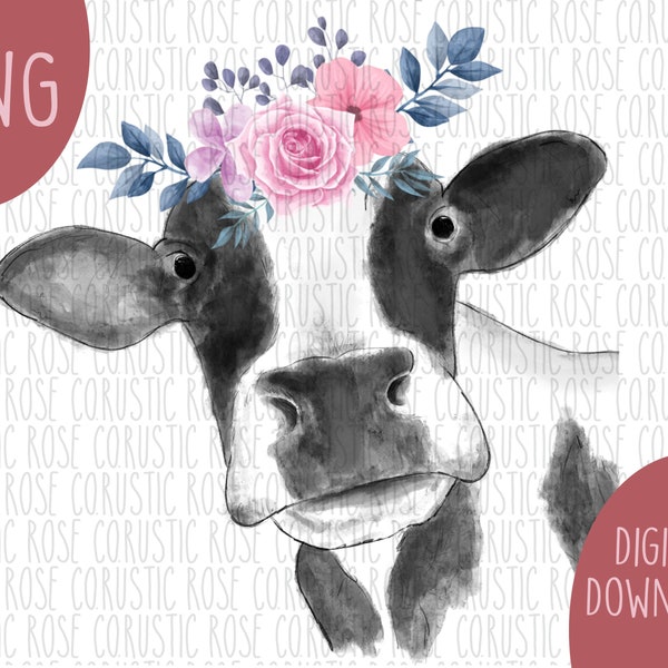 Cow With Flowers Png - Etsy