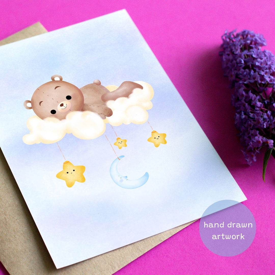 Teddy Bear Moon Stars Printable Painting, Nursery Wall Art Decor, Baby ...