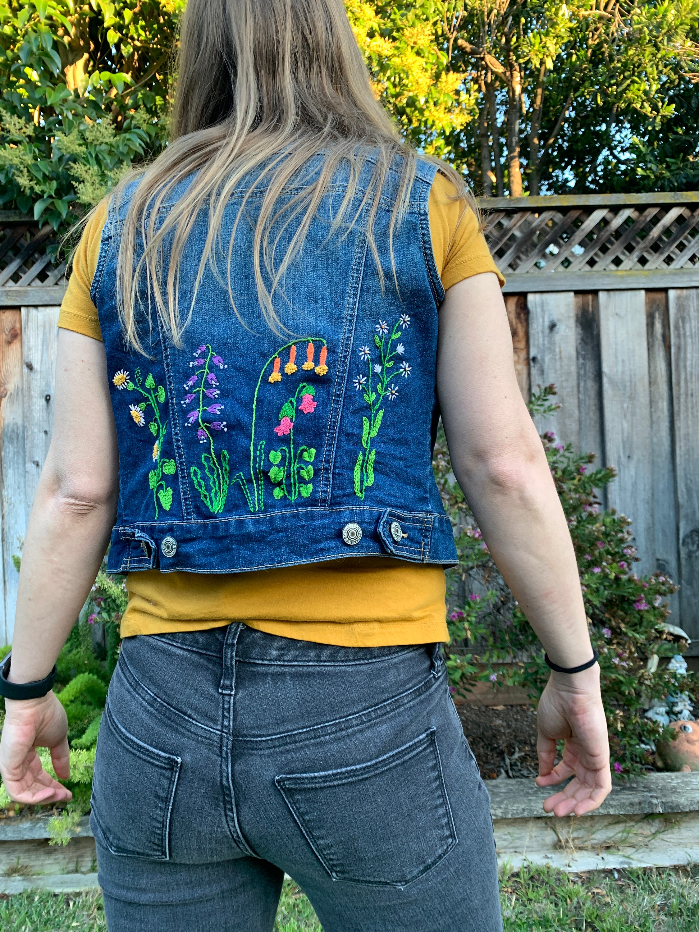 Hand Embroidered Flowers on Jean Vest, Women's Size Large S - Etsy