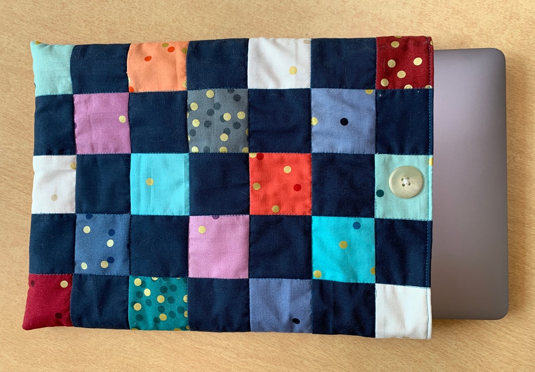 Modern Quilted Scrap Fabric Laptop Sleeve 13 Inch in Navy and - Etsy