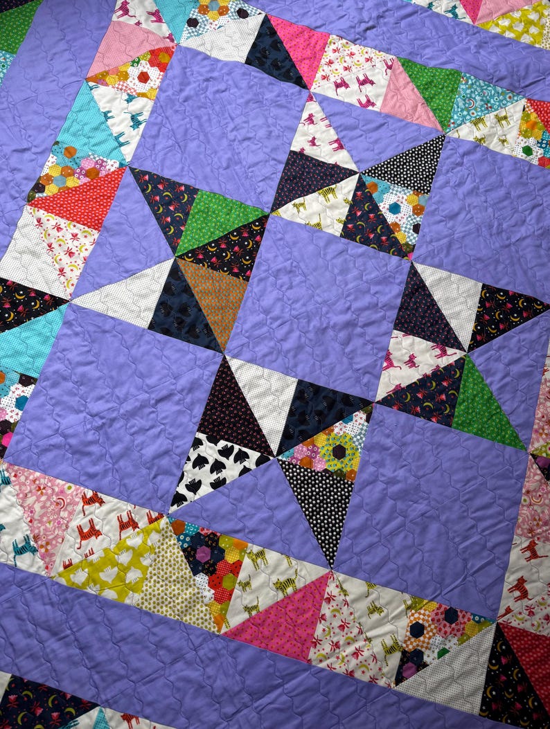 Cat Nap Purple Half Square Triangle Star Large Throw Quilt - Etsy