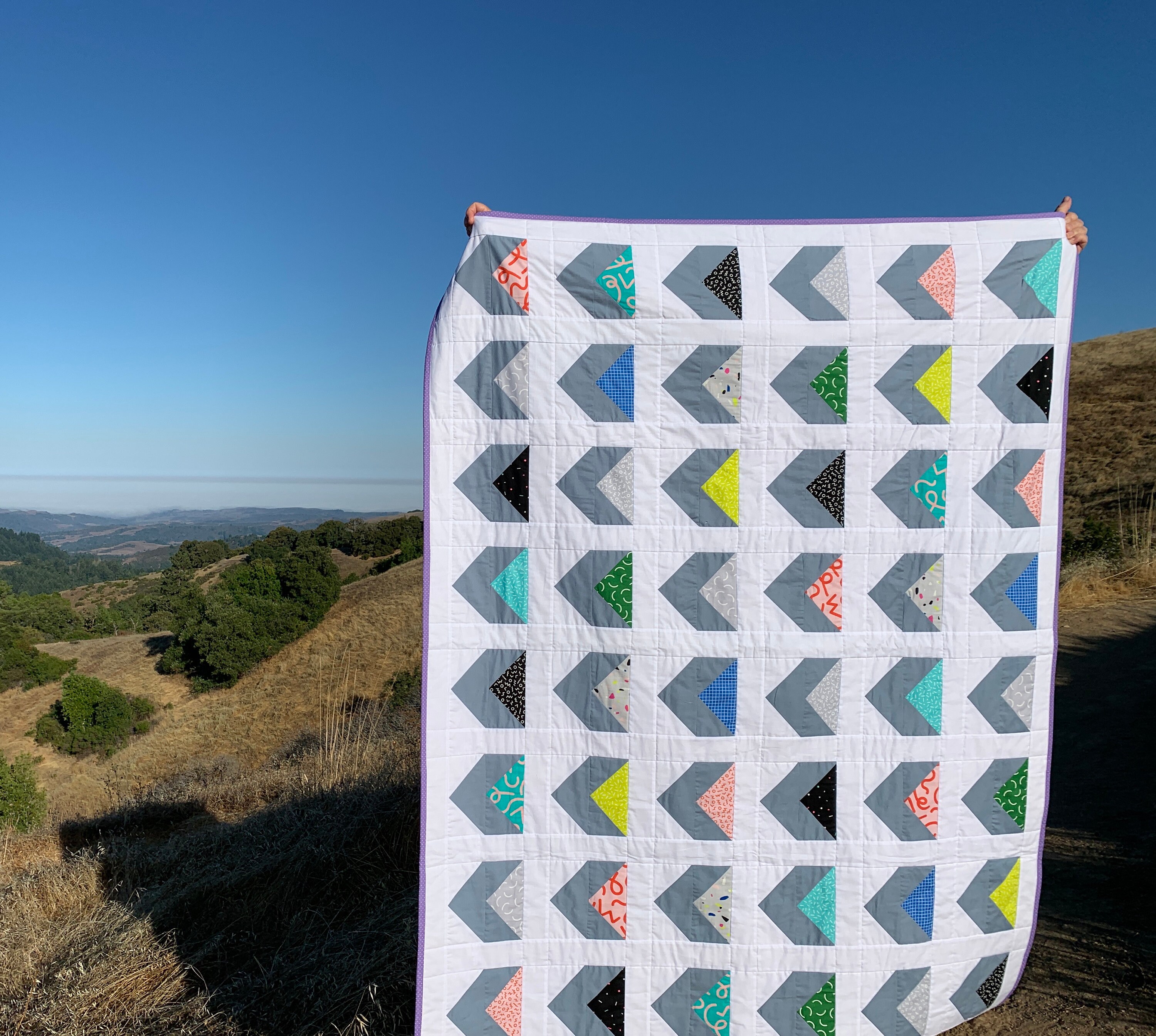 Sideways Arrows Quilt With Snap to Grid Fabric Backed With Rainbow ...
