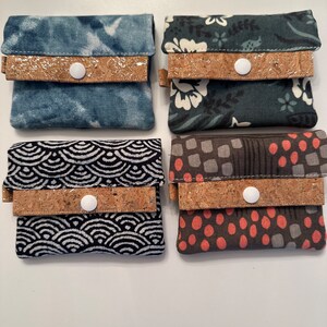 Blue and White Flowered Canvas Minimalist Wallet With Zippered Coin ...