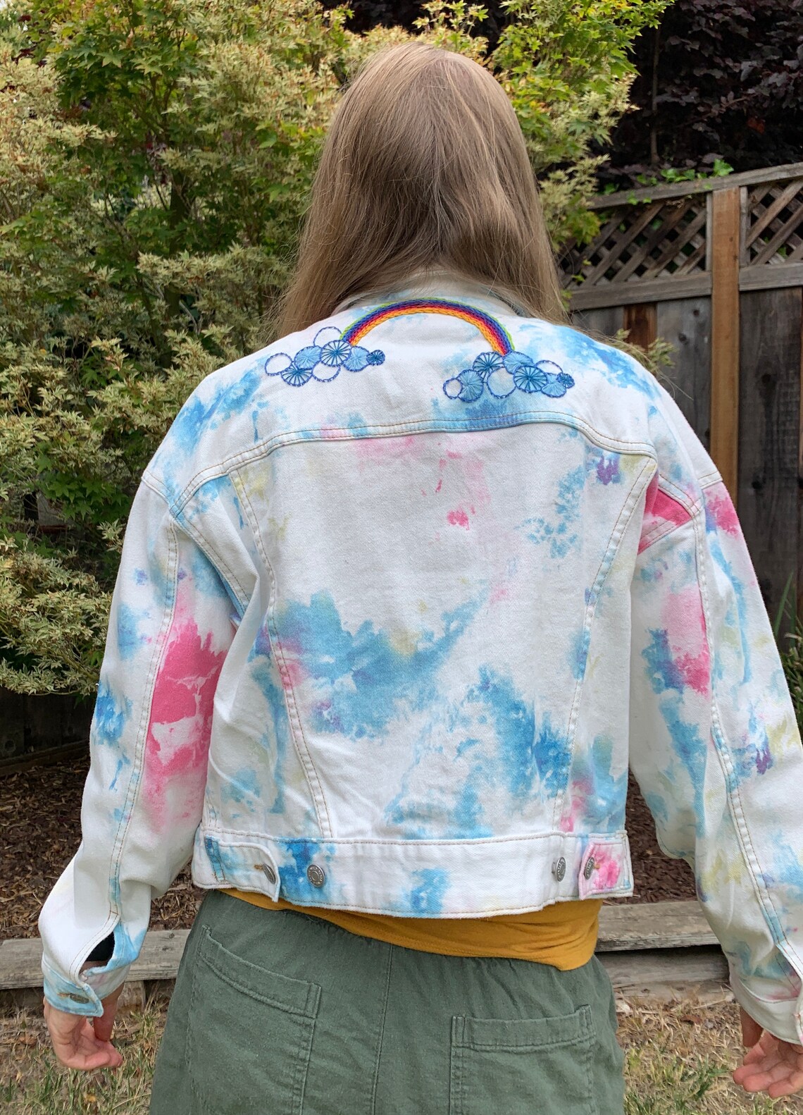 Hand Embroidered Rainbow Tie Dye Denim Jacket Women's - Etsy