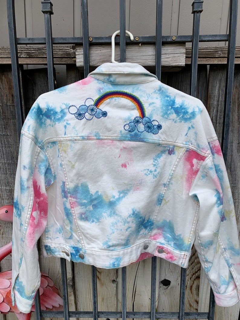 Hand Embroidered Rainbow Tie Dye Denim Jacket Women's - Etsy