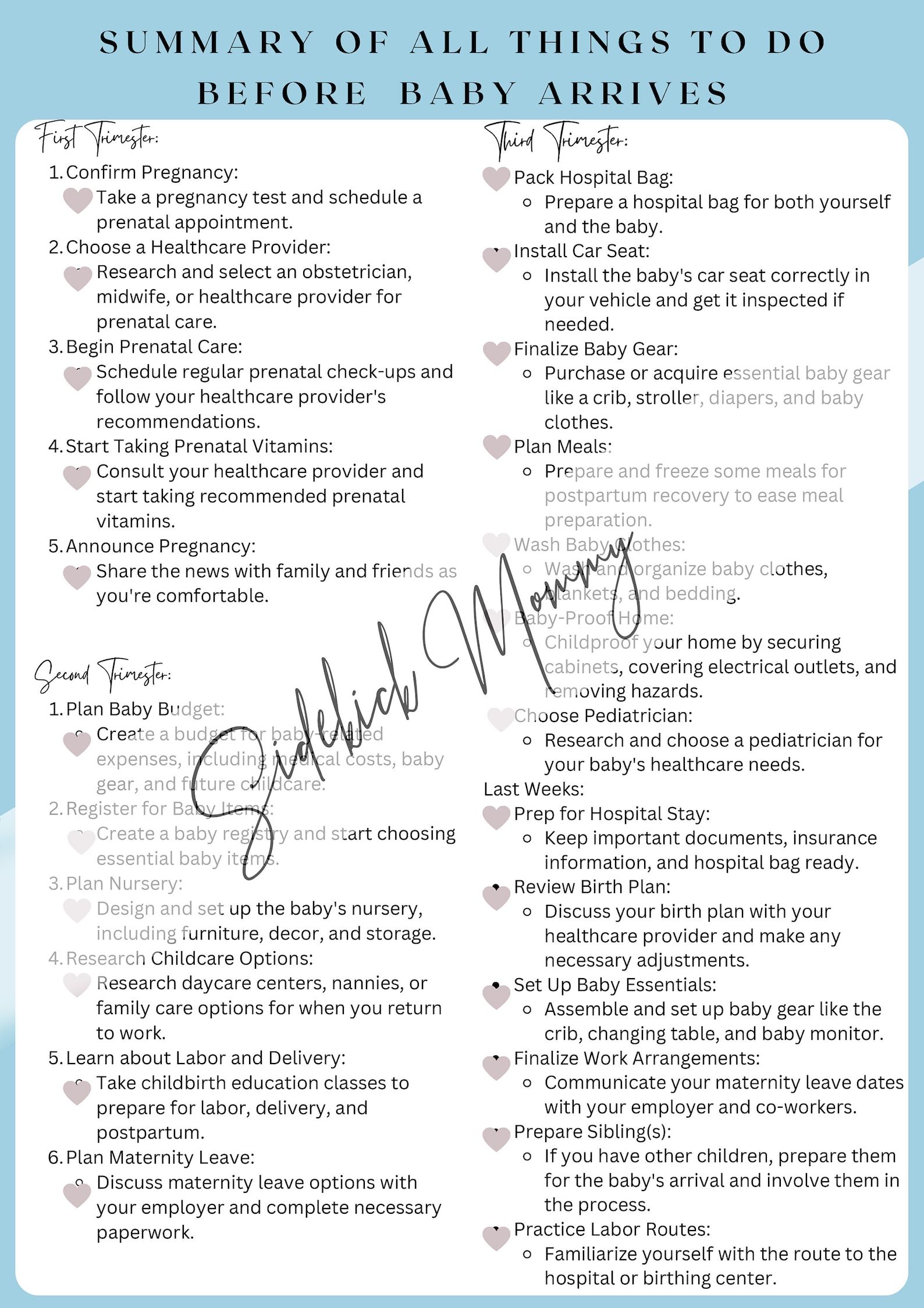 Pregnancy Checklists Bundle Printable, Pregnancy to Do Lists PDF ...