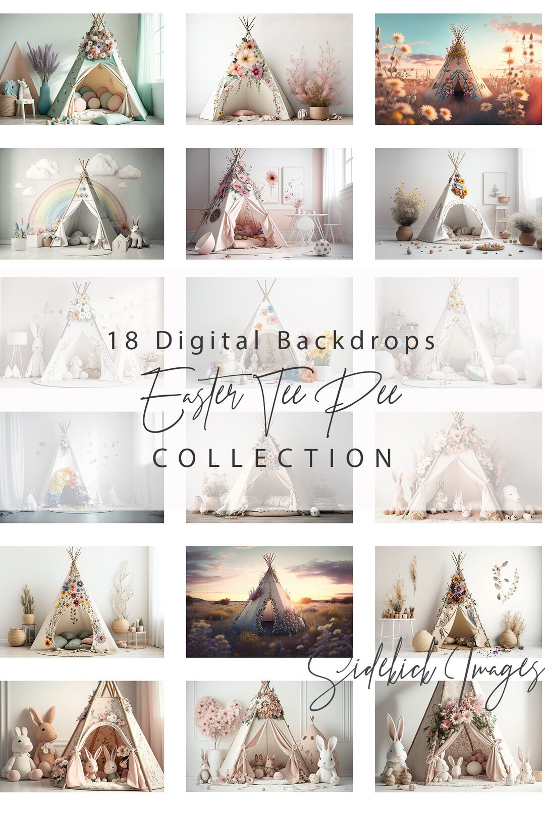 18 Easter Tee Pee Digital Backdrops, Cakesmash Backdrop Overlays ...