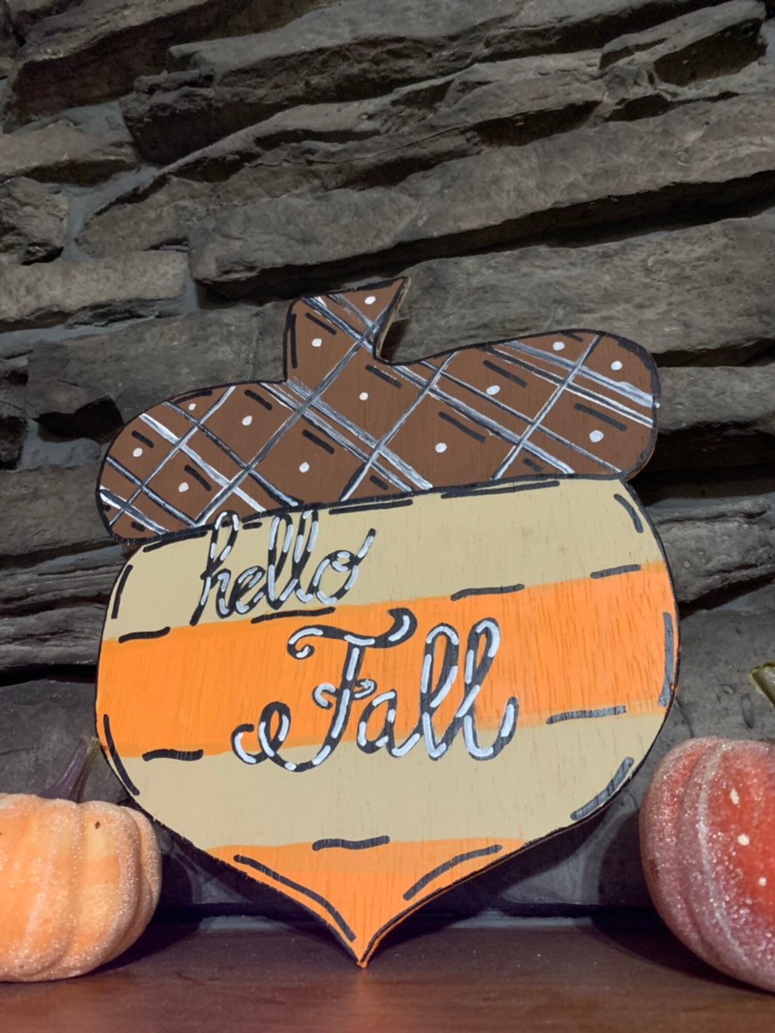 Wooden acorn door sign HELLO FALL | Etsy