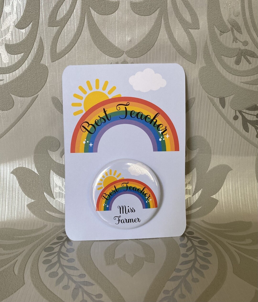 Handmade Personalised Best Teacher Button Badge. - Etsy